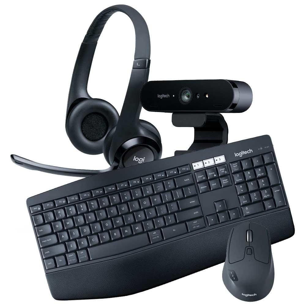 Kit Home Office Logitech - WebCam Brio 4K + Headset H390 + Combo MK850