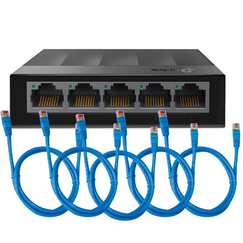 Switch Gigabit de Mesa TP-Link 5 Portas - LS1005G + 5x Cabo de Rede ...