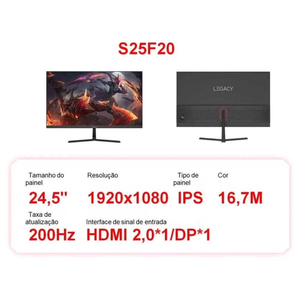 Monitor Gamer 200Hz 1ms Full HD Legacy S25F20 24,5