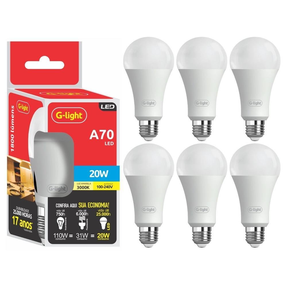 Kit 6 Lâmpada G-light Led Bulbo A70 20w | KaBuM!