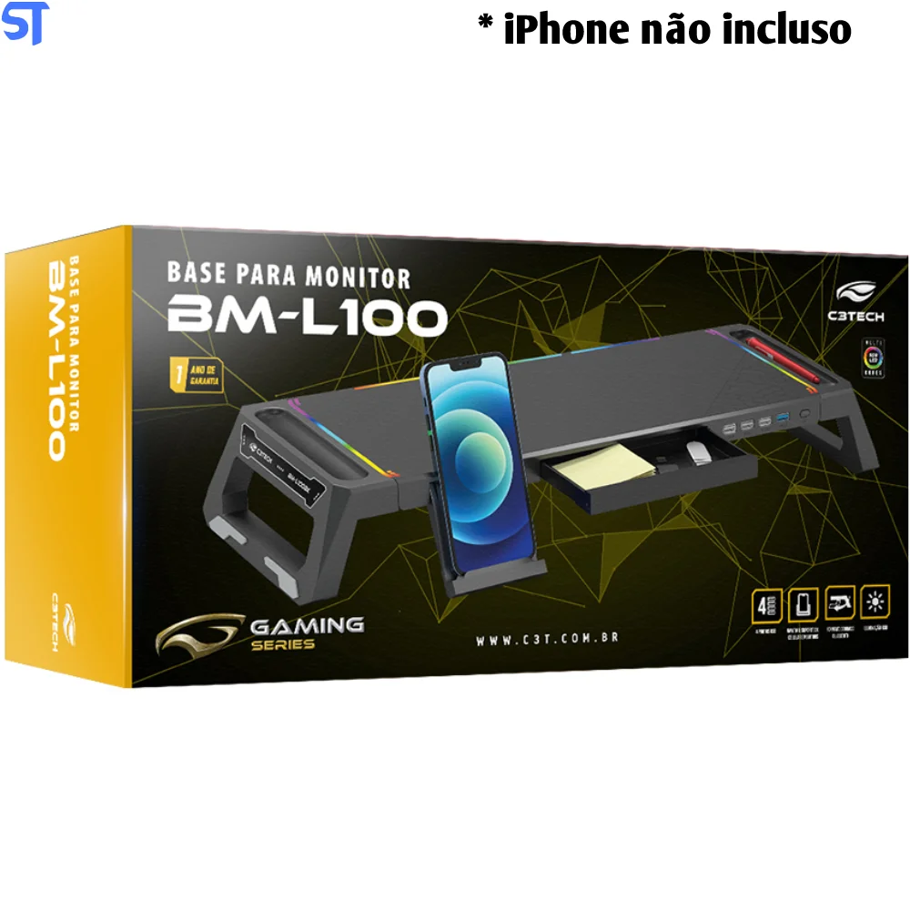Suporte Para Monitor C3tech BmL100bk RGB KaBuM