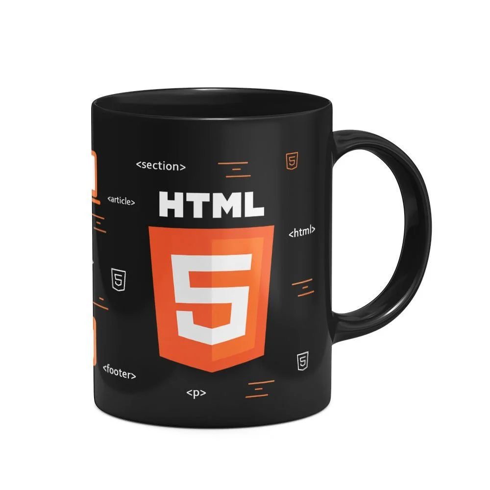 Caneca Dev HTML 5 Cerâmica 325ml Preta KaBuM