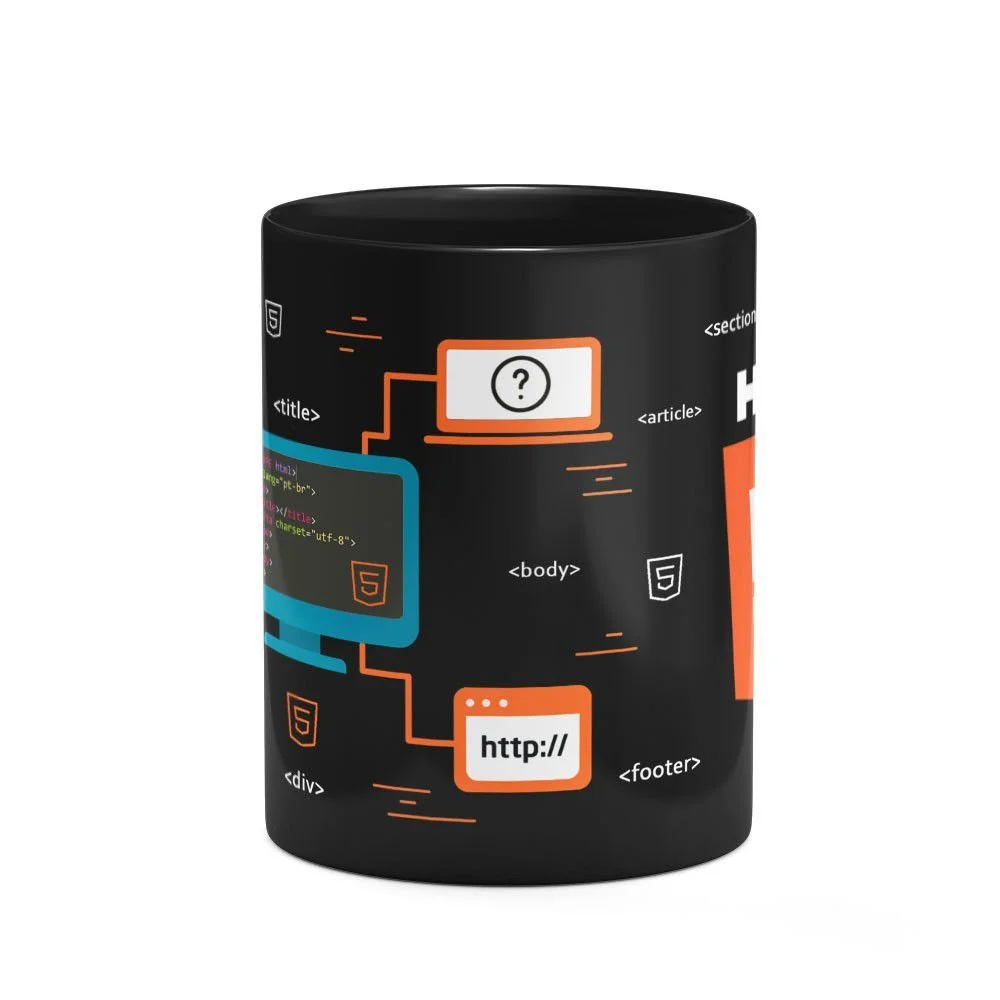 Caneca Dev HTML 5 Cerâmica 325ml Preta KaBuM
