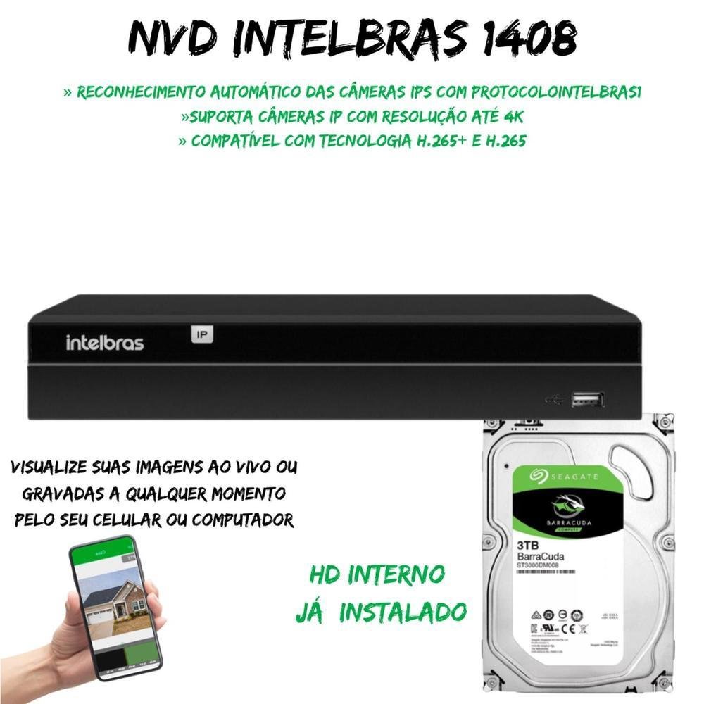 Kit Intelbras NVR Nvd 1408 HD 3TB KaBuM