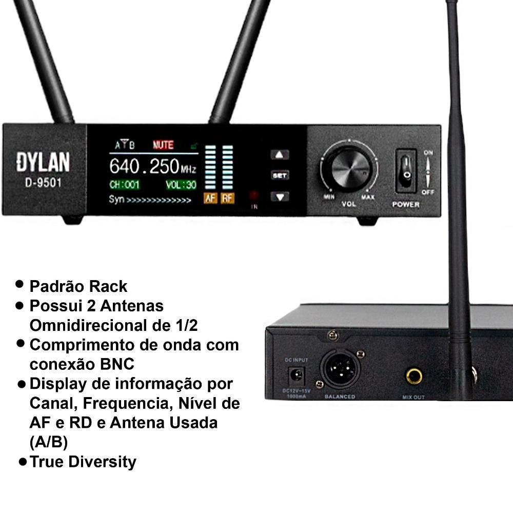 Microfone Sem Fio Dylan D9501 Uhf Digital KaBuM
