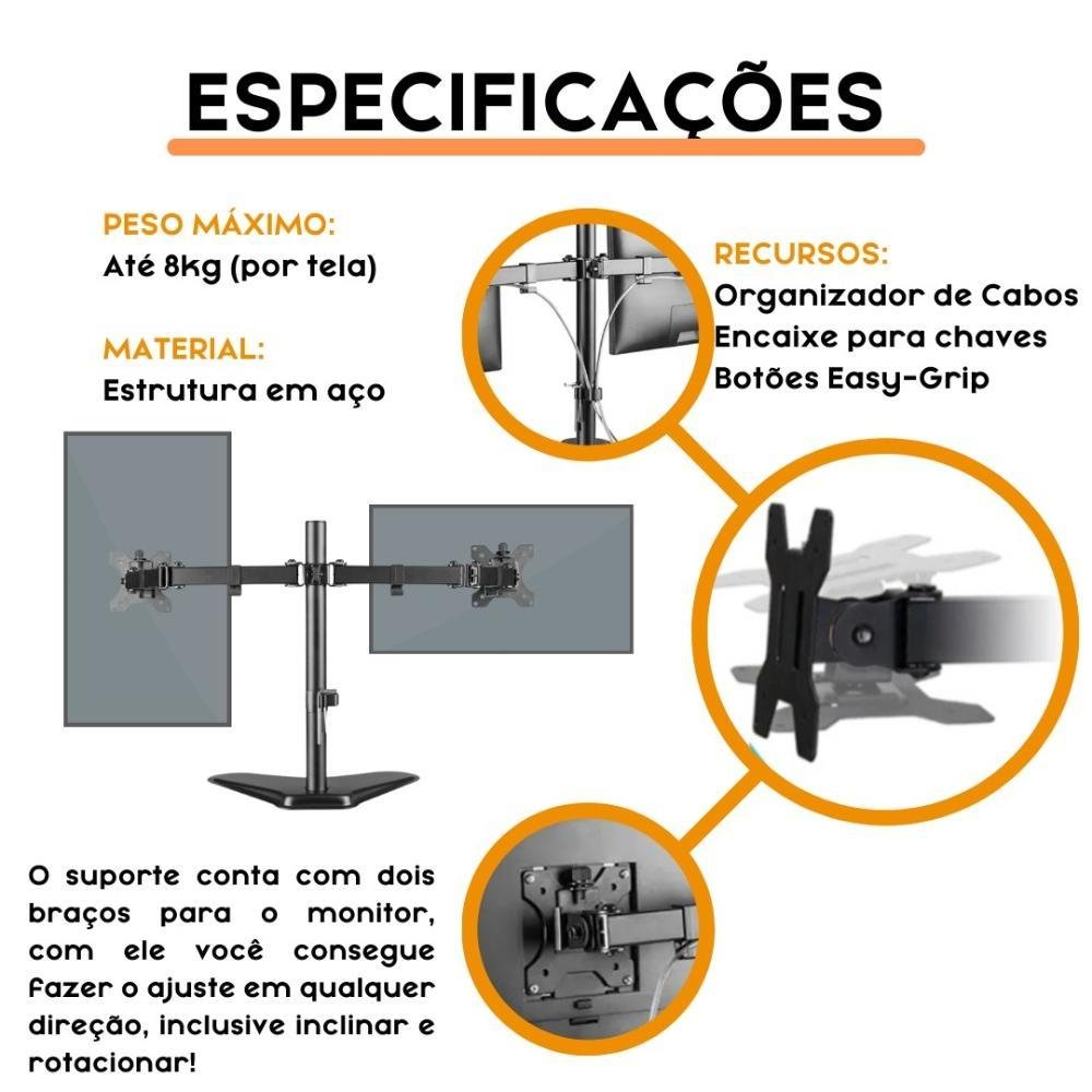 Suporte Universal P 2 Monitores Articulado KaBuM